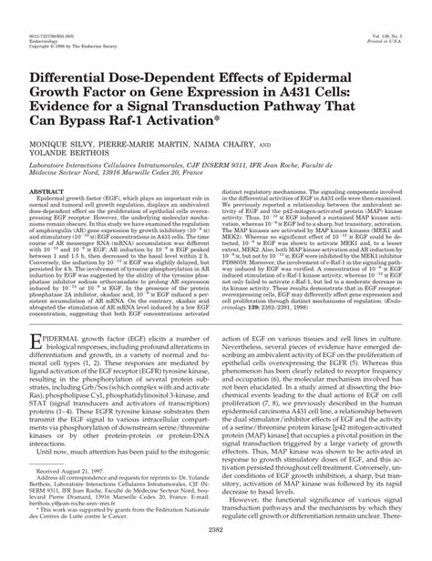 Pdf Differential Dose Dependent Effects Of Epidermal Growth Factor On Gene Expression In A431