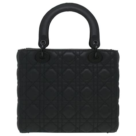 Christian Dior Canage Lady Dior Hand Bag Calfskin Black M0566sloi Auth