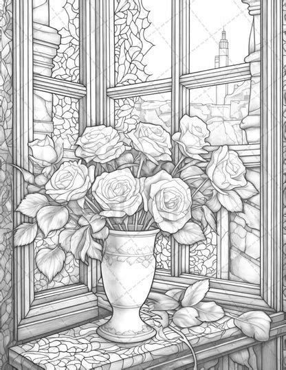 40 Captivating Roses Grayscale Coloring Pages Printable For Adults Pd