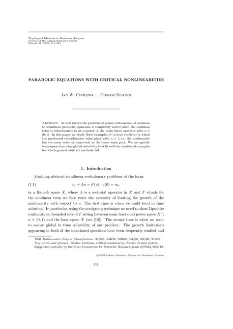 Pdf Parabolic Equations With Critical Nonlinearities