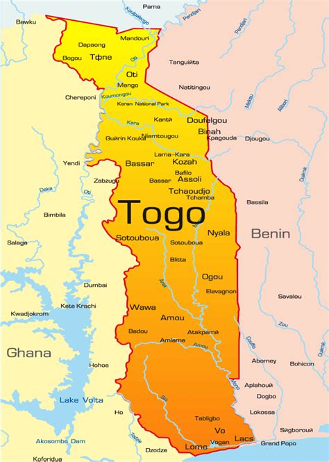 Togo Map Showing Attractions Accommodation