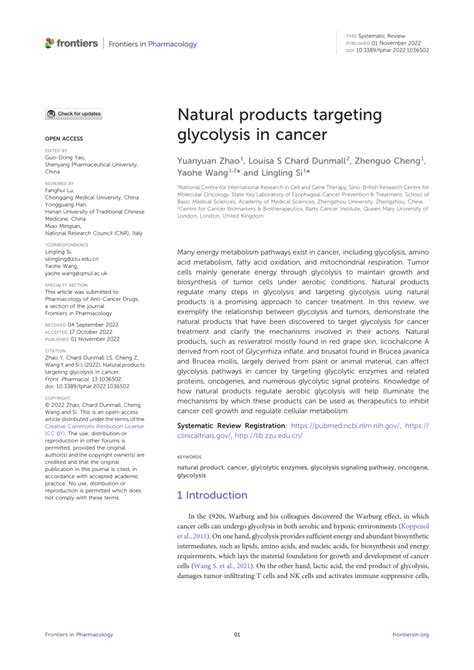 PDF Natural Products Targeting Glycolysis In Cancer