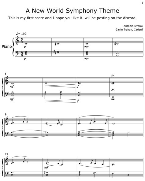 A New World Symphony Theme Sheet Music For Piano