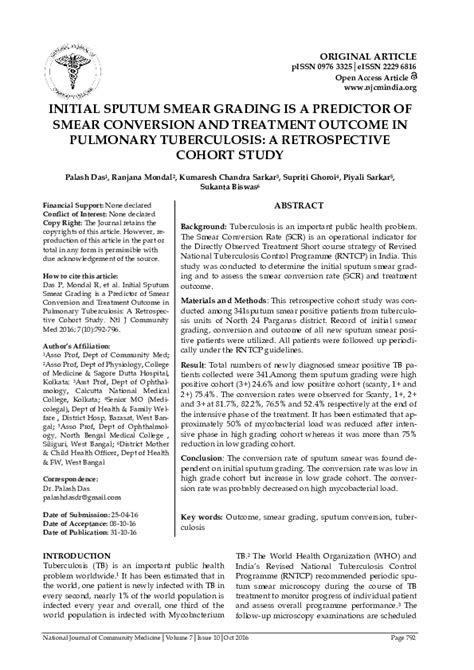 Pdf Initial Sputum Smear Grading Is A Predictor Of Smear Conversion