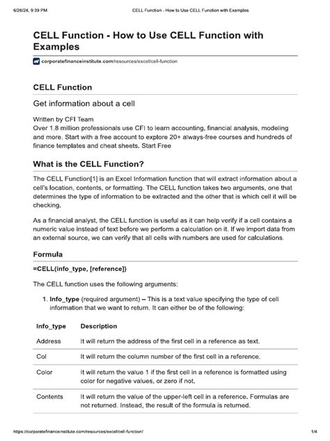 Excel Cell Function With Examples Pdf