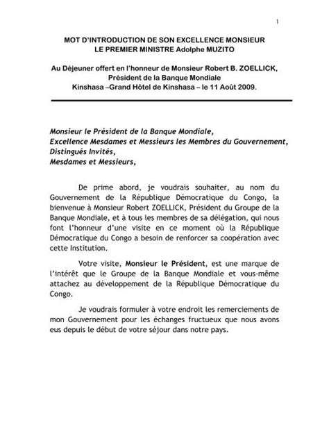 Mot Dintroduction De Son Excellence Monsieur Le Premier Ministre