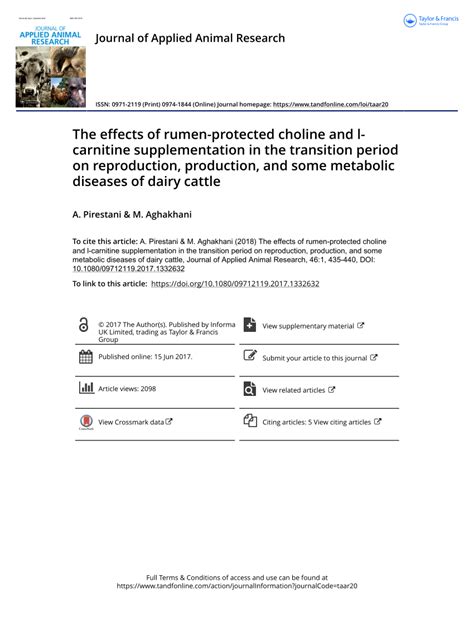Pdf The Effects Of Rumen Protected Choline And L Carnitine