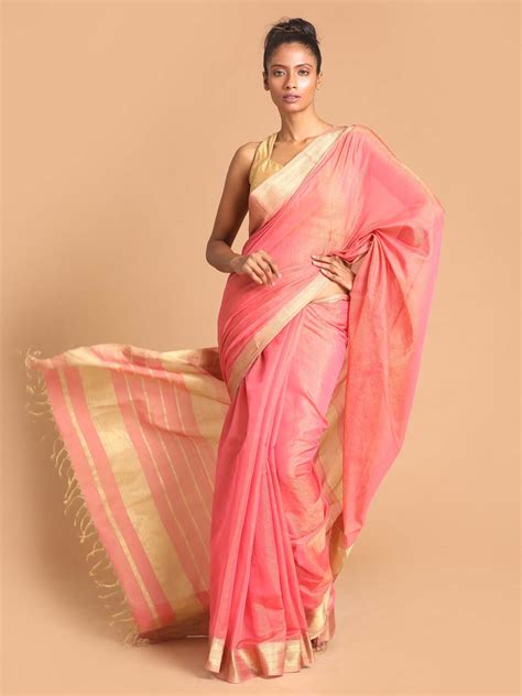 coral love maheshwari silk cotton saree