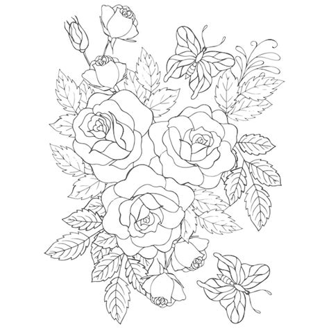 Desenhos Florais Para Colorir Vetor Premium