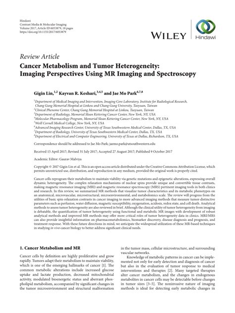 Pdf Cancer Metabolism And Tumor Heterogeneity Imaging Perspectives