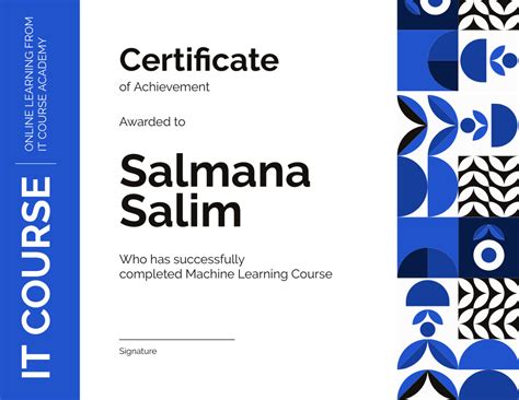 award for completion machine learning course online certificate
