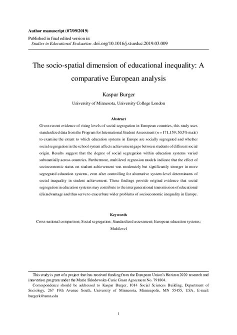 Pdf The Socio Spatial Dimension Of Educational Inequality A Comparative European Analysis The