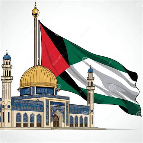 A Striking Illustration Of The Al Aqsa Mosque With The Palestine Flag