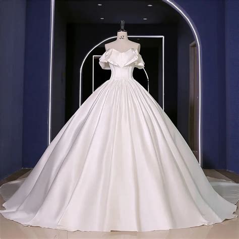 Elegant Off Shoulder Satin Ball Gown Wedding Dress On Luulla