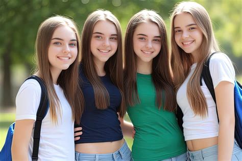 Premium Photo Teen College Girls Group Smiling Teen Girls Group Smile