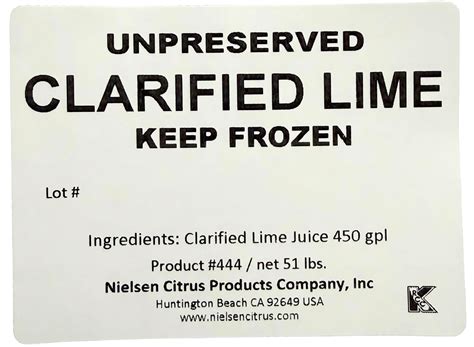 Nielsens Clarified Lime Juice 450 Gpl Unpreserved Nielsen Citrus
