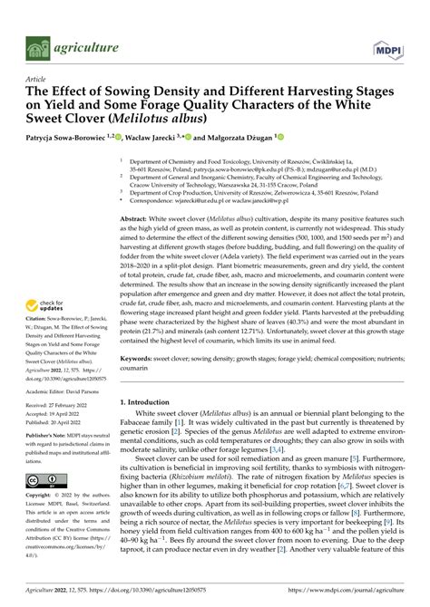 Pdf The Effect Of Sowing Density And Different Harvesting Stages On Yield And Some Forage