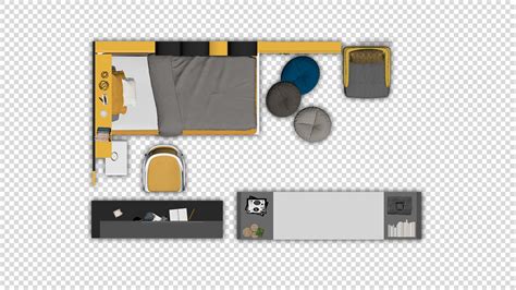 FLOOR PLAN 2d Furniture Top View PSD 3D Model Render Realistic 3D Model