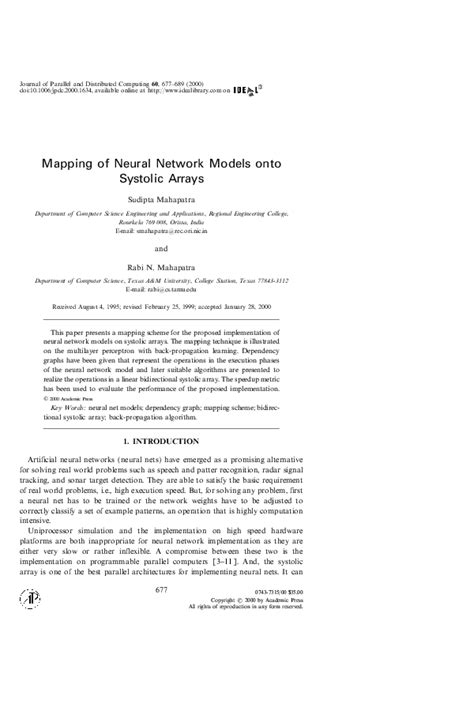 Pdf Mapping Of Neural Network Models Onto Systolic Arrays Rabi Mahapatra