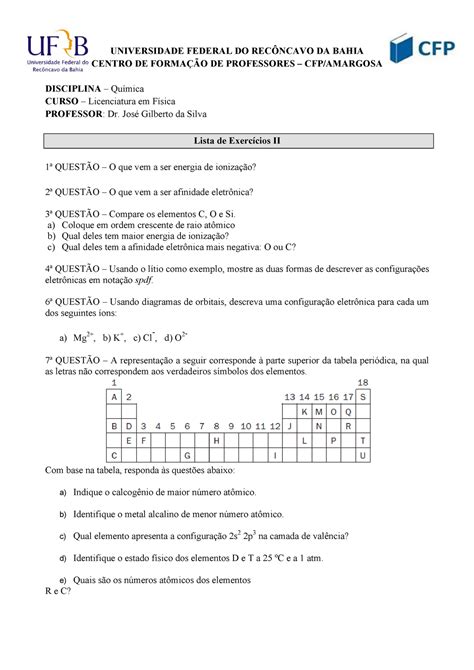 Exercicios Sobre Tabela Periodica 9 Ano Revoeduca