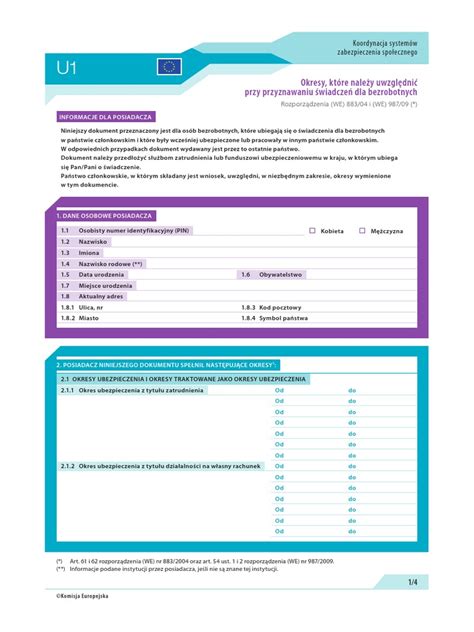 Formularz Pd U1 Dokument Potwierdzający Okresy Zatrudnienia