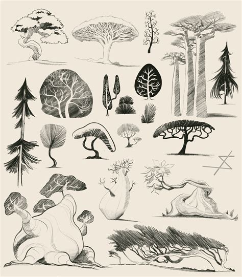 Funky Tree Sketches R Illustration
