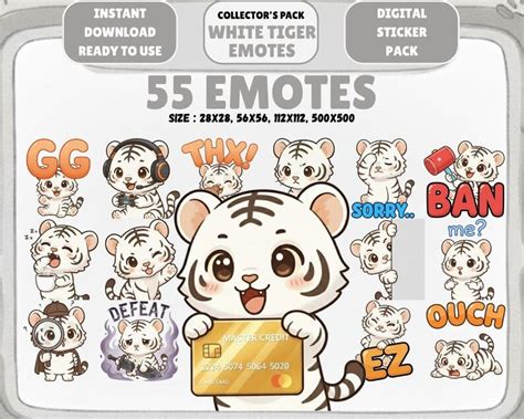 55 Kawaii White Tiger Emotes Png Pack Chibi Twitch Discord Emotes