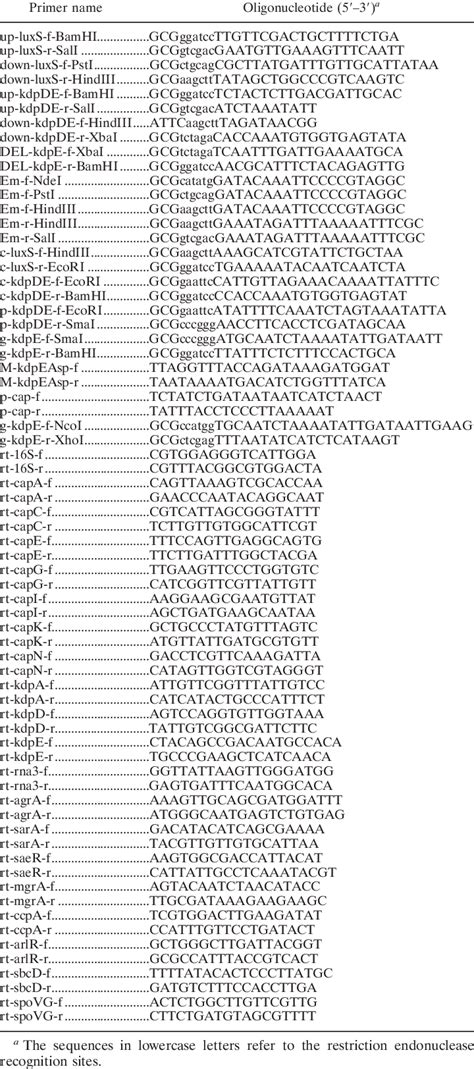 Oligonucleotide Primers Used In This Study Download Table