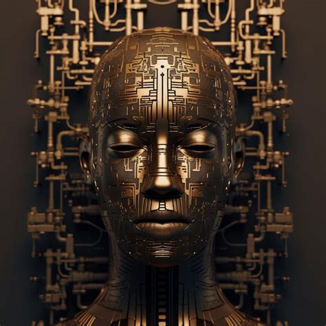 Premium AI Image Female Robot Gold Cybernetic Neural Network Image AI