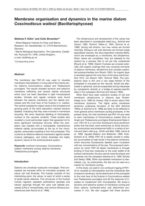 Pdf Membrane Organisation And Dynamics In The Marine Diatom