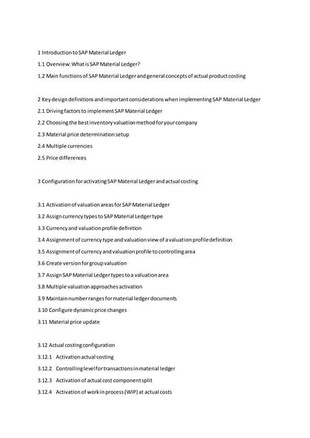 Sap Material Ledger Task List Docx Business Accounting And Finance Business