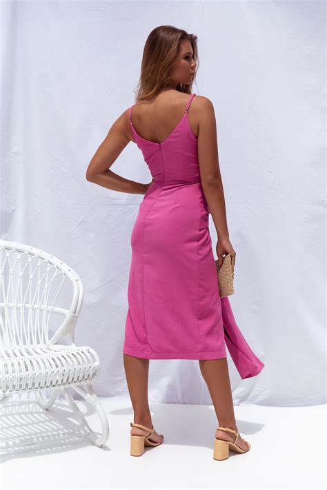 Natasha Midi Dress Fuchsia Honey Peaches