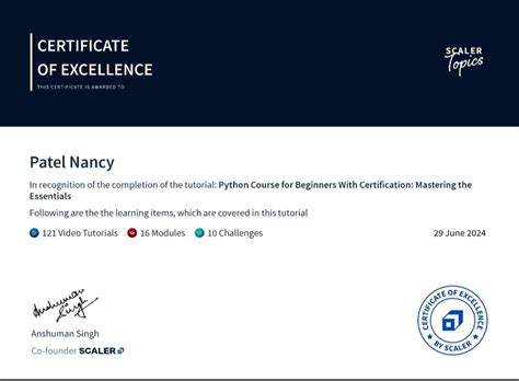Nancy Patel On Linkedin Scaler Pythonprogramming Certification