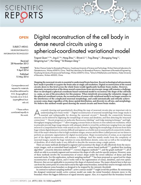 Pdf Digital Reconstruction Of The Cell Body In Dense Neural Circuits Using A Spherical