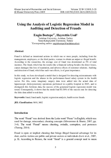 Pdf Using The Analysis Of Logistic Regression Model In Auditing And