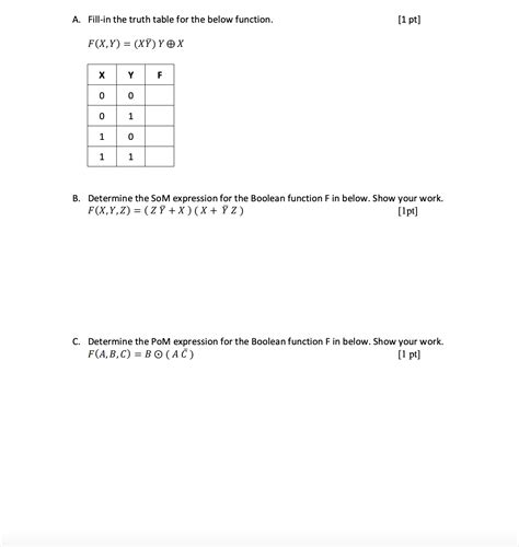 solved a fill in the truth table for the below function [1