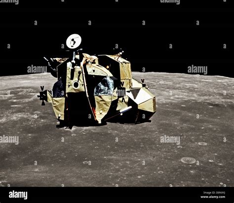 Apollo 16 Lunar Module Ascent Stage Rises Above The Moon Stock Photo