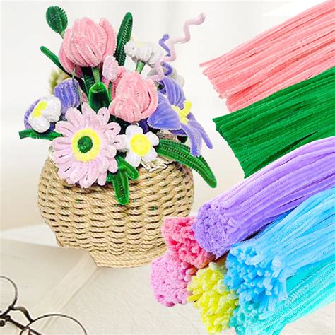 100pcs Fuzzy Wire Chenille Twist Wire For Diy Flower Macaron Handmade Toy Hair Root Diy