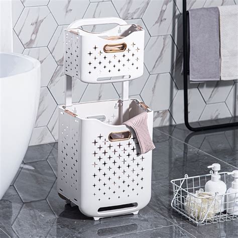 Sọt Nhựa đựng Quần áo 2 Tầng Gấp Gọn Sọt đựng đồ Giỏ đựng đồ Chơi Treo Tường Có Quai Kéo Kt