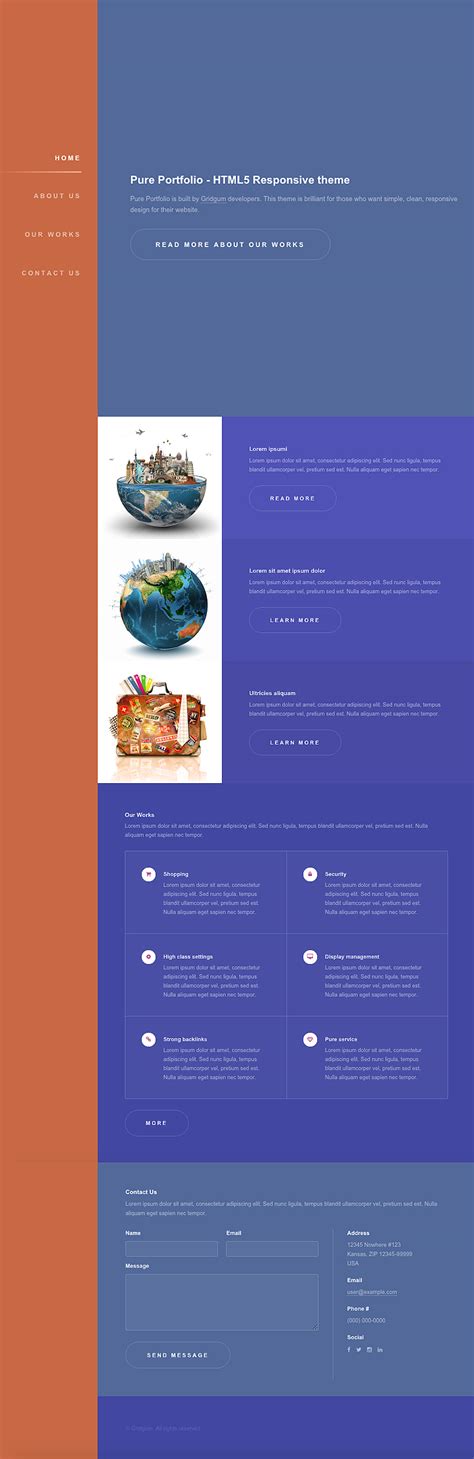 Pure Portfolio Free Html5 Theme Template Gridgum