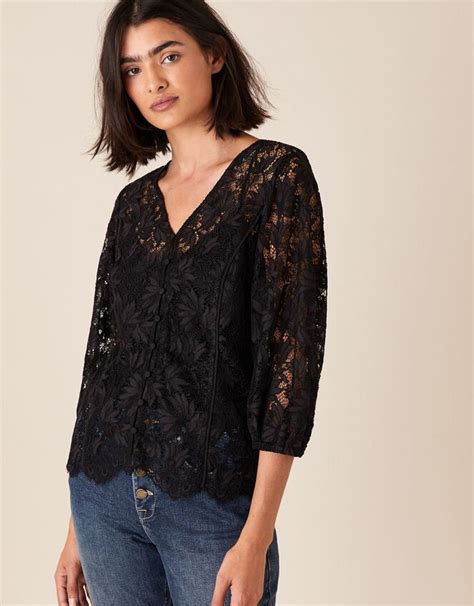 Floral Lace Button Down Top Black Tops And T Shirts Monsoon Uk