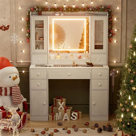 Pakasept Vanity Desk With Mirror And Led Lights Glass Top Dressing