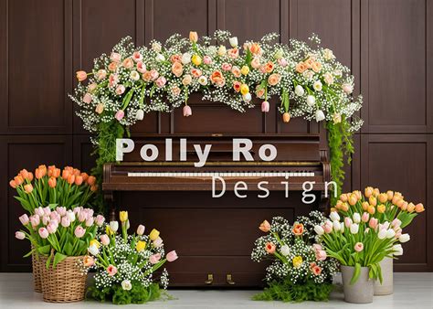 Avezano Vintage Piano Tulip Floral Photography Backdrop Designed By Po