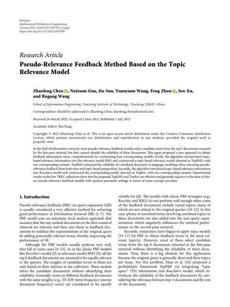 Pdf Pseudo Relevance Feedback Method Based On The Topic Relevance Model
