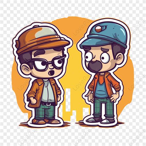 두 만화 캐릭터가 만화 삽화를 위해 상호 작용하고 있습니다 벡터대화상표 Png 일러스트 무료 다운로드 Lovepik