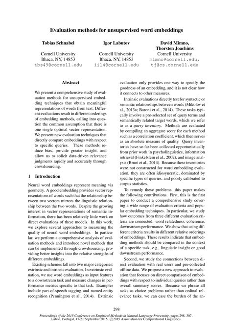 Pdf Evaluation Methods For Unsupervised Word Embeddings