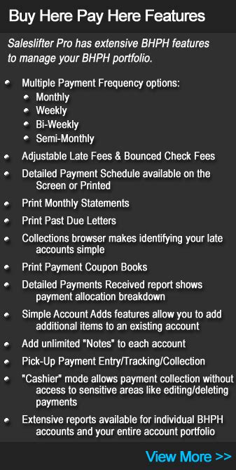 Saleslifter Pro Buy Here Pay Here Features