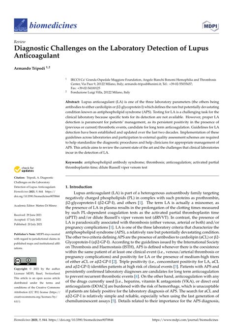 Pdf Diagnostic Challenges On The Laboratory Detection Of Lupus Anticoagulant