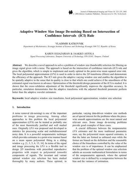 Pdf Adaptive Window Size Image De Noising Based On Intersection Of