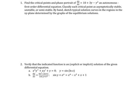 Solved Find The Critical Points And Phase Portrait Of Chegg